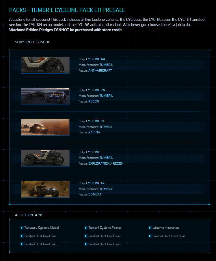Buy Cyclone Pack (inc. Dust Devil Skin) with LTI for Star Citizen – The ...