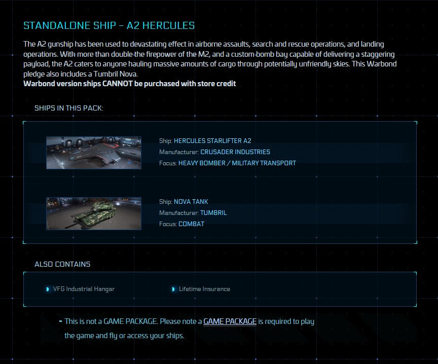 Buy Hercules A2 Original Concept + Nova Tank with LTI for Star Citizen ...
